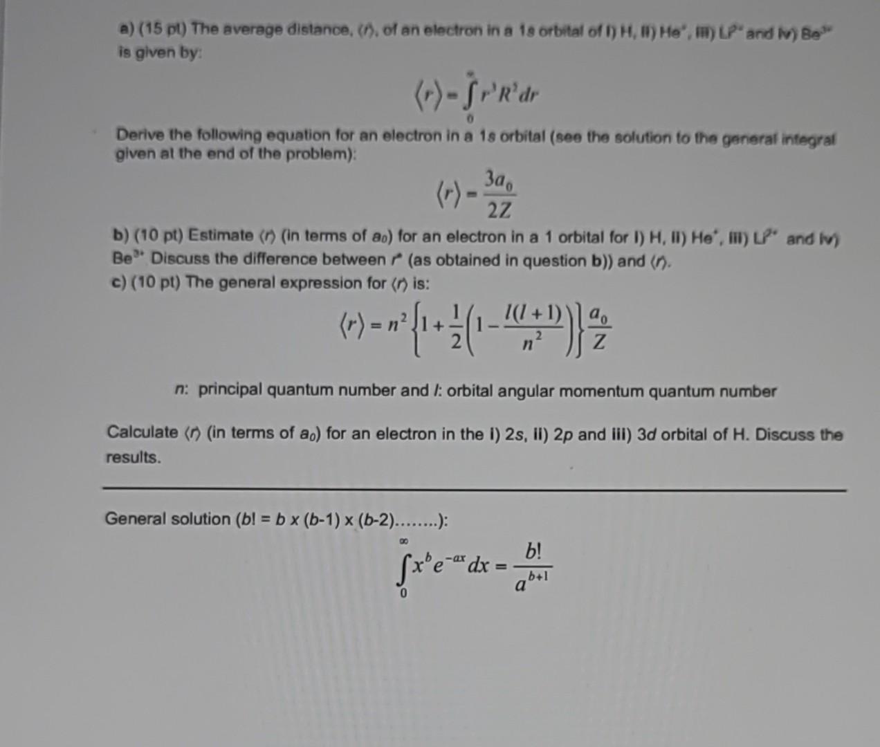 Solved a) (15 pt) The average distance, (), of an electron | Chegg.com