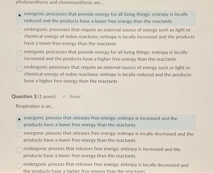 Solved photosynthesis and chemosynthesis are... exergonic | Chegg.com