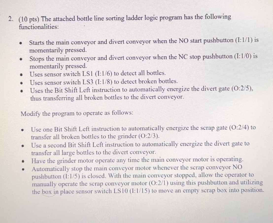 Solved (10 ﻿pts) ﻿The attached bottle line sorting ladder | Chegg.com