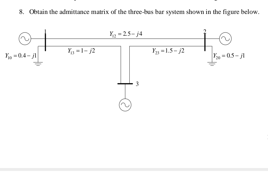 Solved Obtain the admittance matrix of the three-bus bar | Chegg.com
