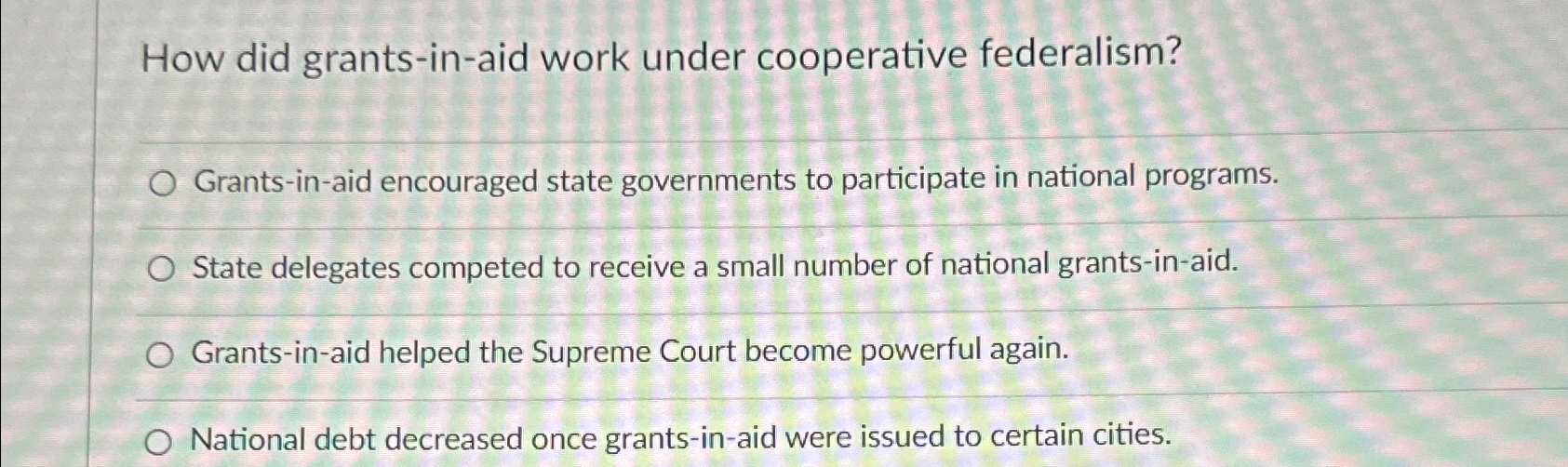 Solved How did grants-in-aid work under cooperative | Chegg.com