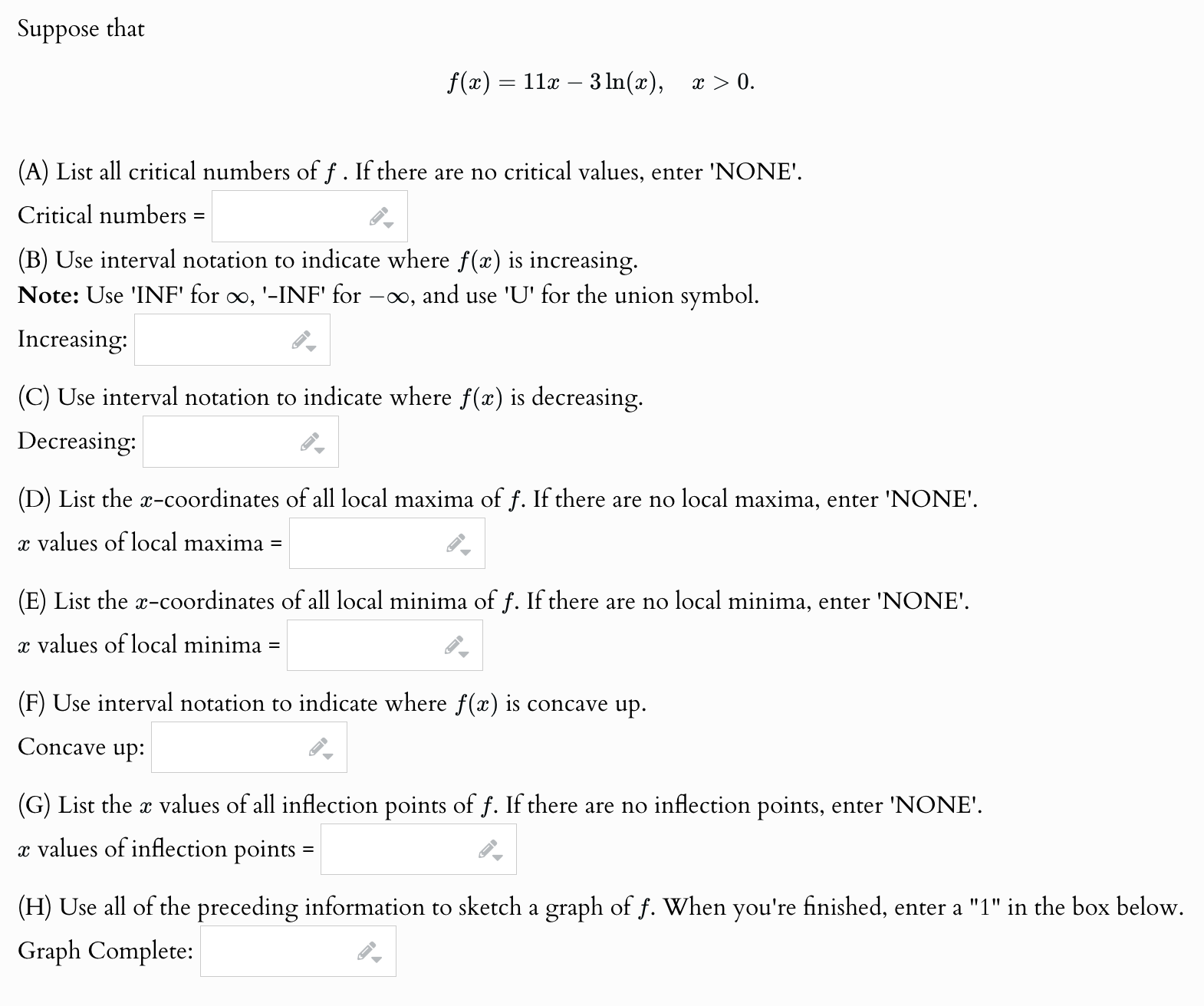 Solved Suppose that \[ ﻿f(x)=11 ﻿x-3 \ln (x), \quad | Chegg.com