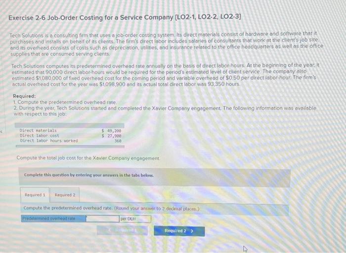 Solved Exercise 2-6 Job-Order Costing for a Service Company | Chegg.com
