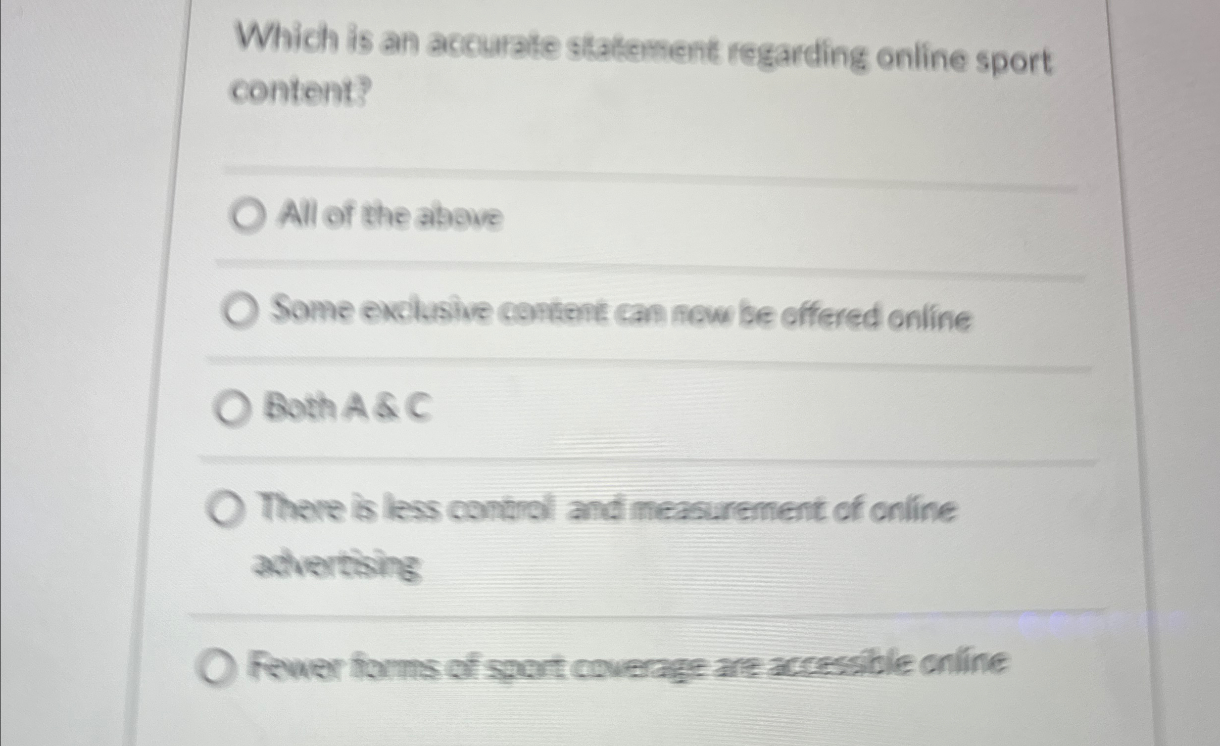 Solved Which is an accurate statement regarding online sport | Chegg.com