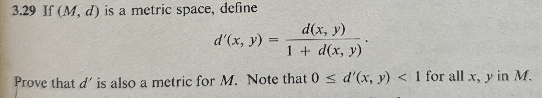 Solved 3.29 ﻿If (M,d) ﻿is a metric space, | Chegg.com