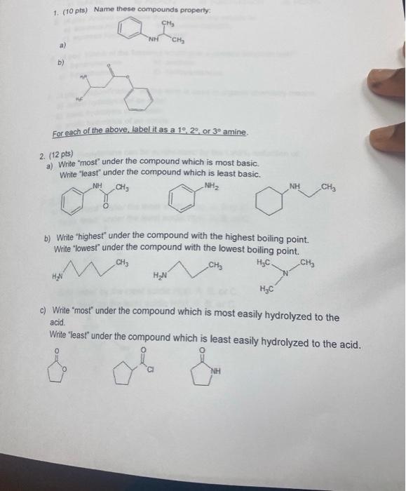 Solved 1. (10 pts) Name these compounds property: a) b) For | Chegg.com