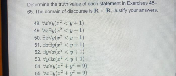 Solved Determine the truth value of each statement in | Chegg.com