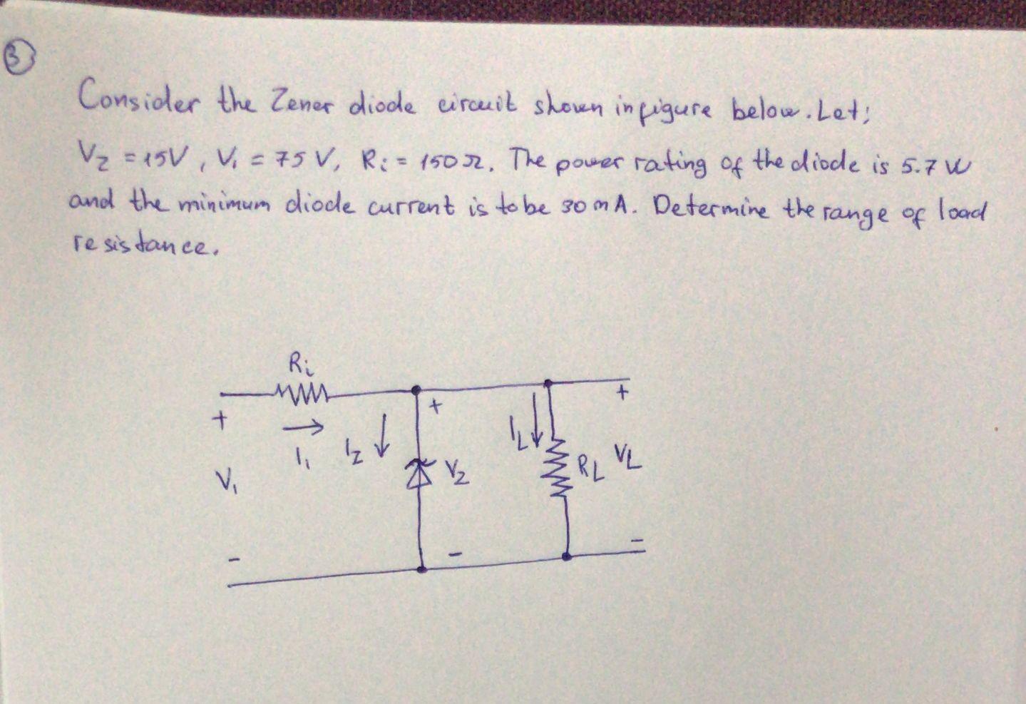 Solved Consider the Zener diode circuit shown infigure | Chegg.com