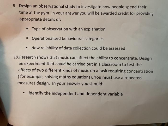 Solved 9. Design an observational study to investigate how | Chegg.com
