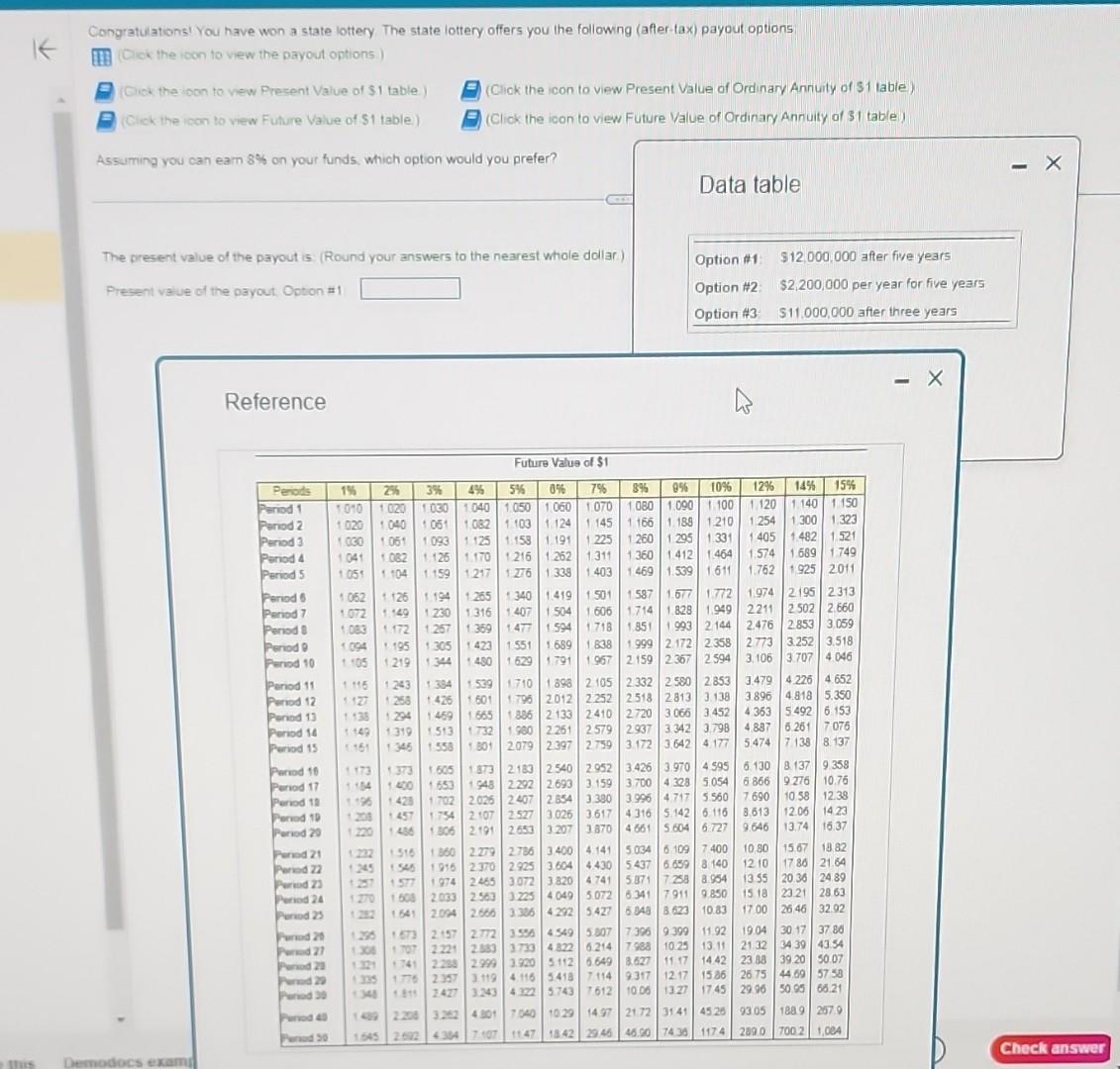 Solved Data table Option \&1 $12,000.000 atter five years | Chegg.com
