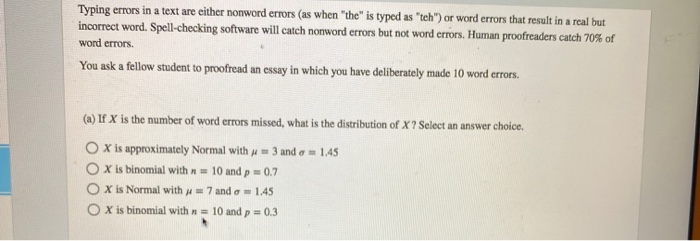 Solved Typing errors in a text are either nonword errors (as | Chegg.com