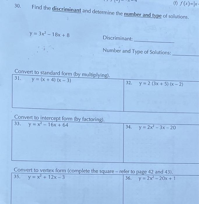 Solved 30. Find the discriminant and determine the number | Chegg.com