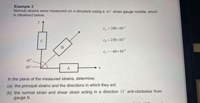 Solved Example 3 Normal strains were measured on a structure | Chegg.com