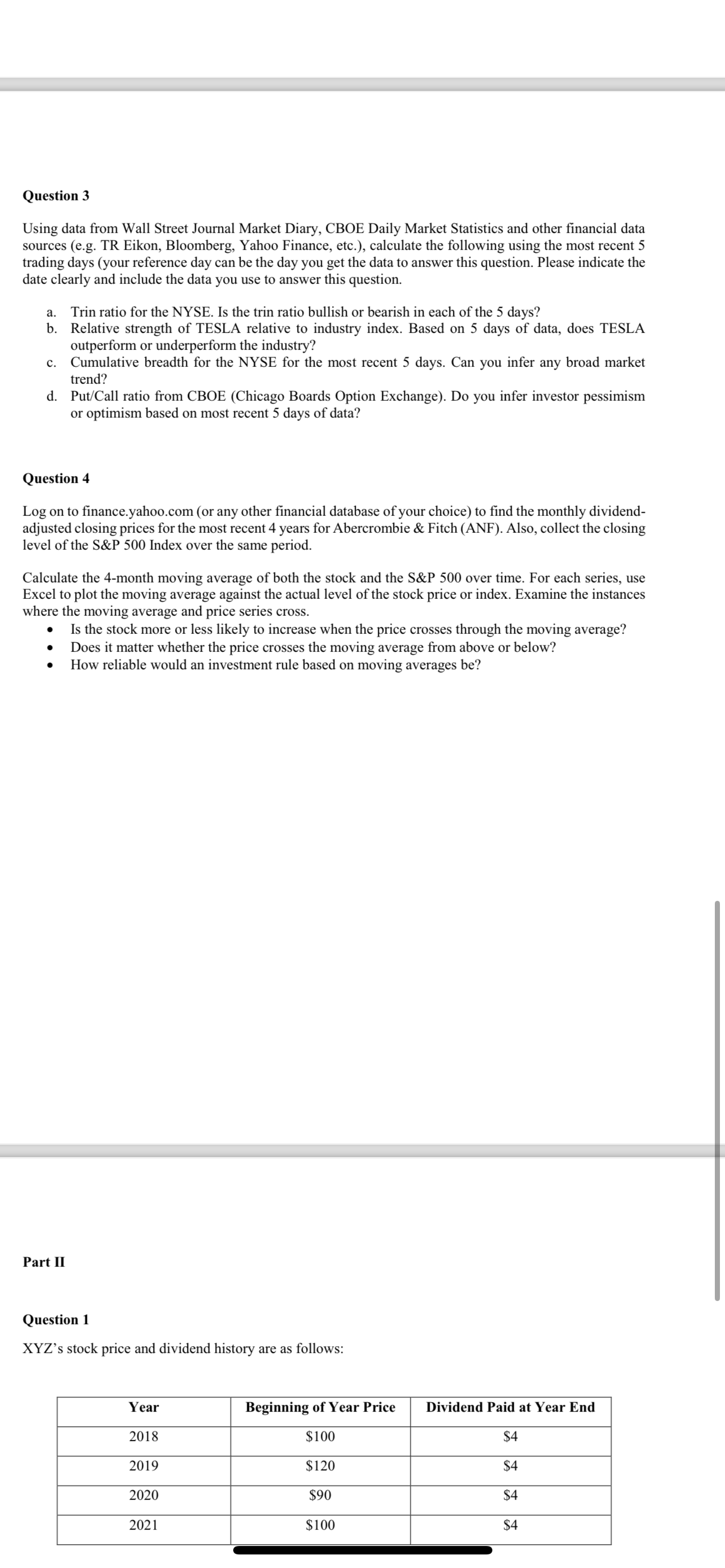 Solved Question 3Using data from Wall Street Journal Market | Chegg.com