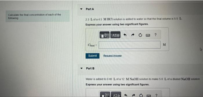Solved Calculate the final concentration of each of the | Chegg.com
