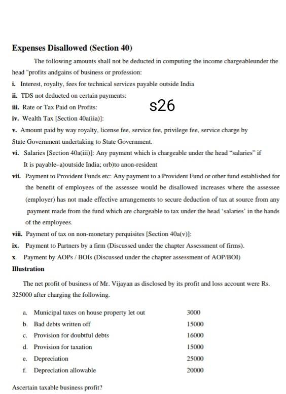 Solved Expenses Disallowed (Section 40) The following | Chegg.com