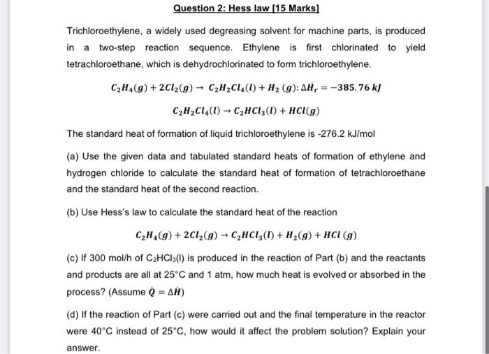 Solved Trichloroethylene, a widely used degreasing solvent | Chegg.com