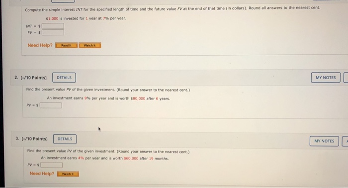 Solved Compute the simple interest INT for the specified | Chegg.com
