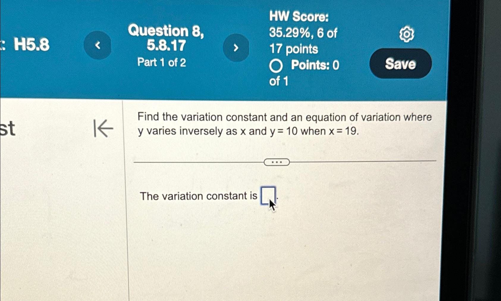 Solved H5.8Question 8,HW Score:5.8.1735.29%,6 ﻿of17 | Chegg.com