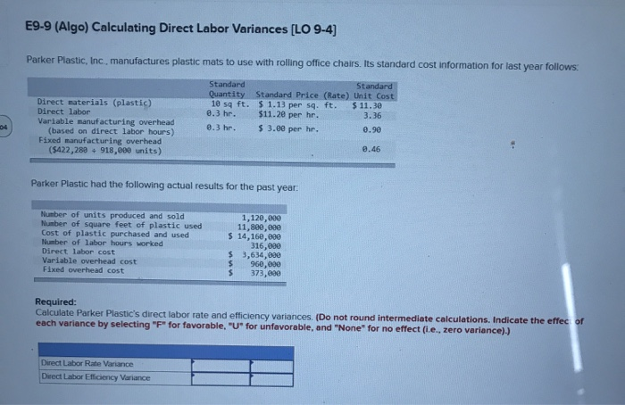 Solved E9-9 (Algo) Calculating Direct Labor Variances [LO | Chegg.com