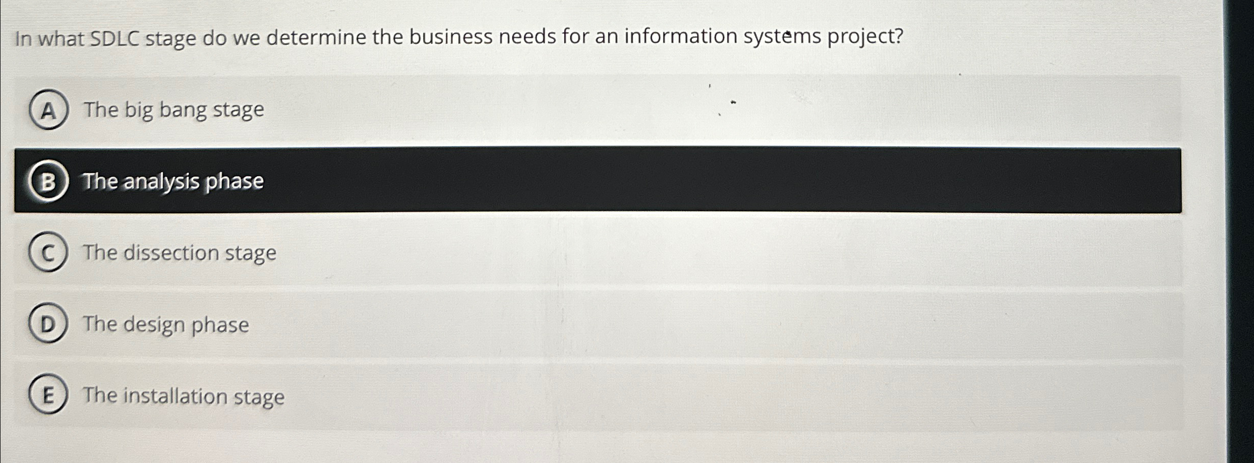 Solved In what SDLC stage do we determine the business needs | Chegg.com