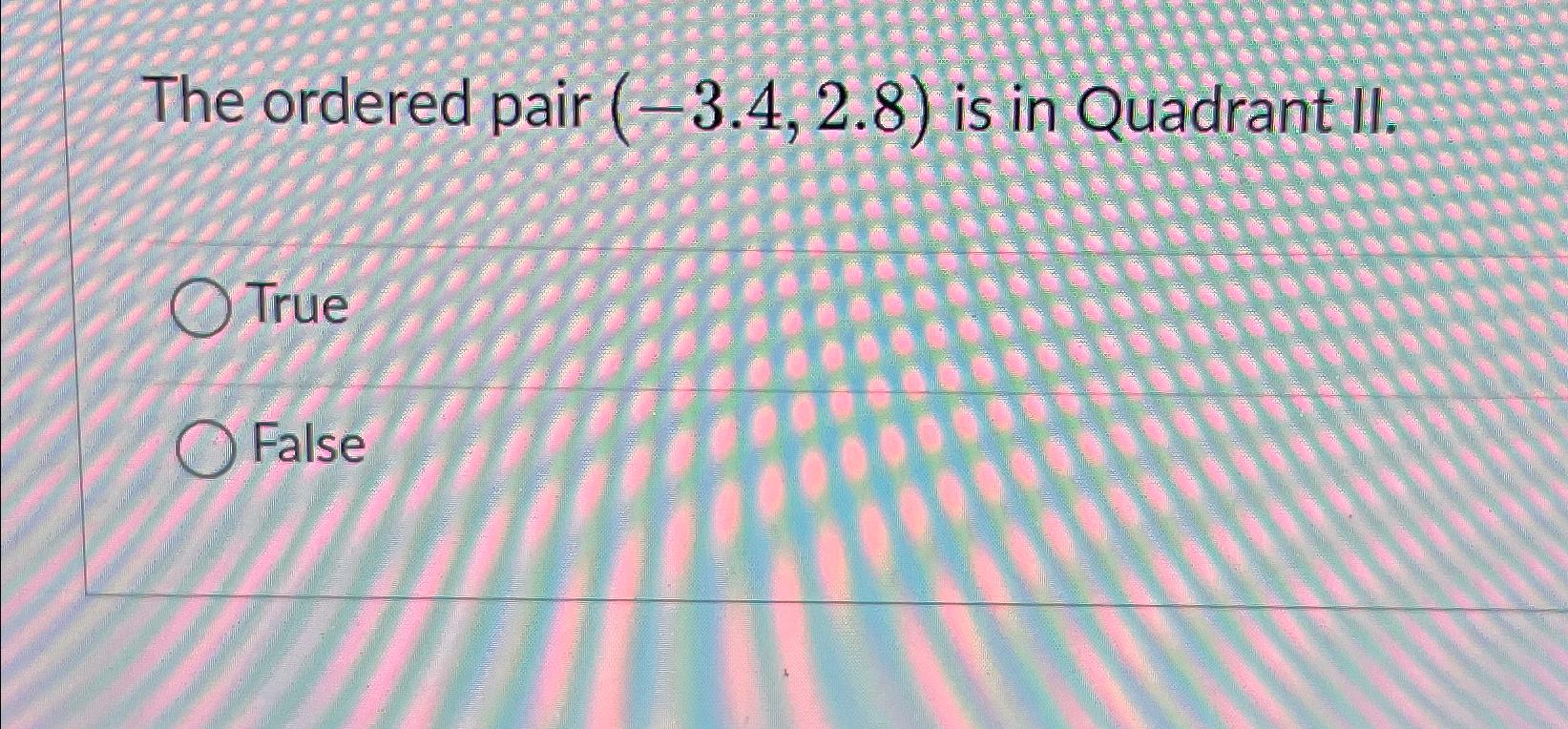 Solved The ordered pair (-3.4,2.8) ﻿is in Quadrant | Chegg.com