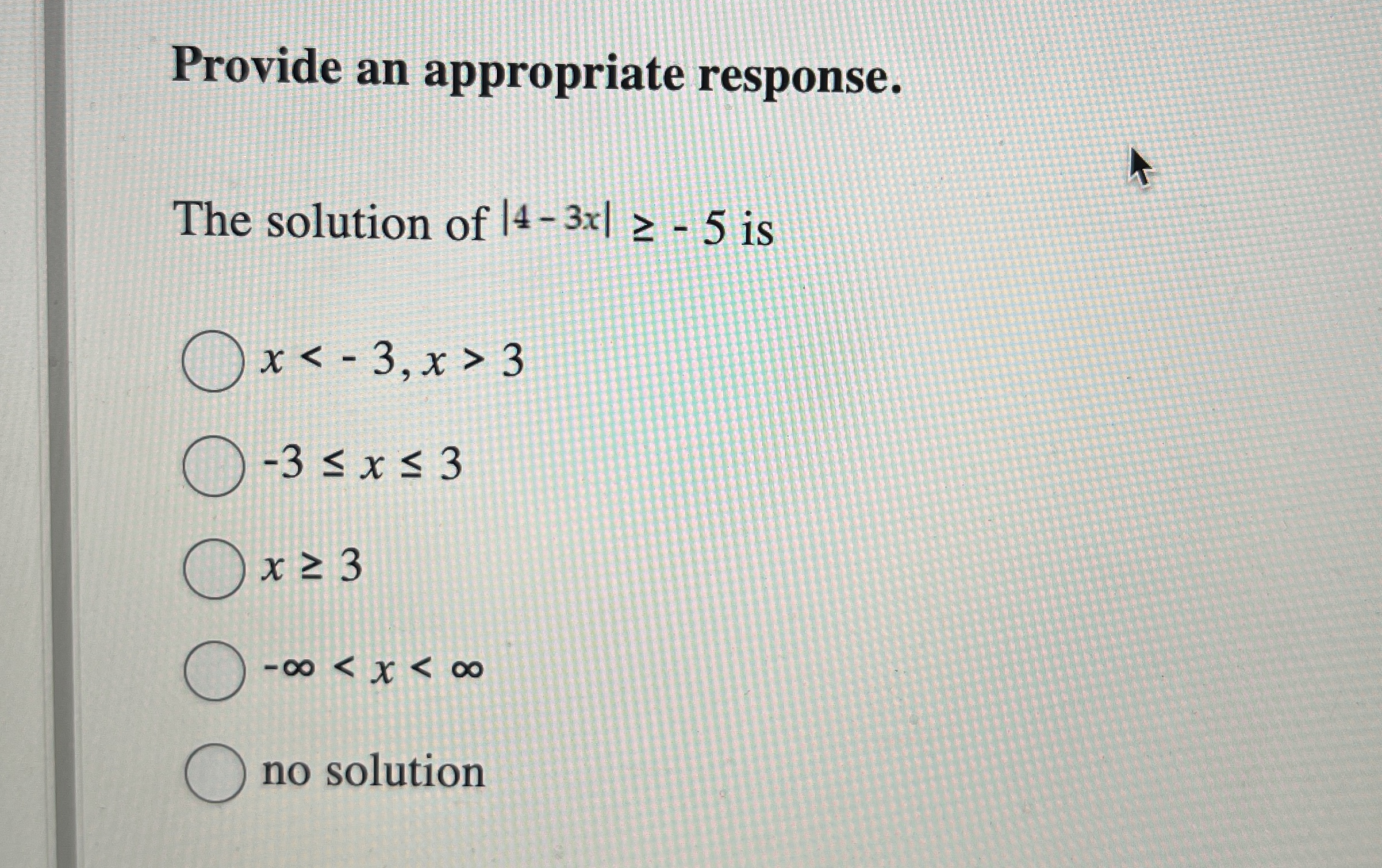 Solved Provide an appropriate response.The solution of | Chegg.com