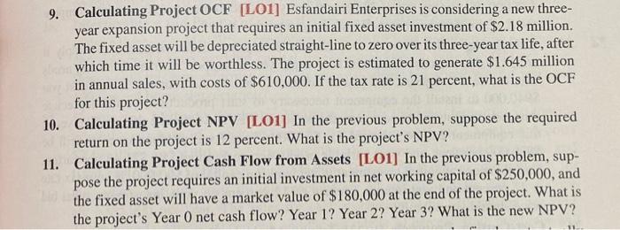 Solved 9. Calculating Project OCF [LO1] Esfandairi | Chegg.com