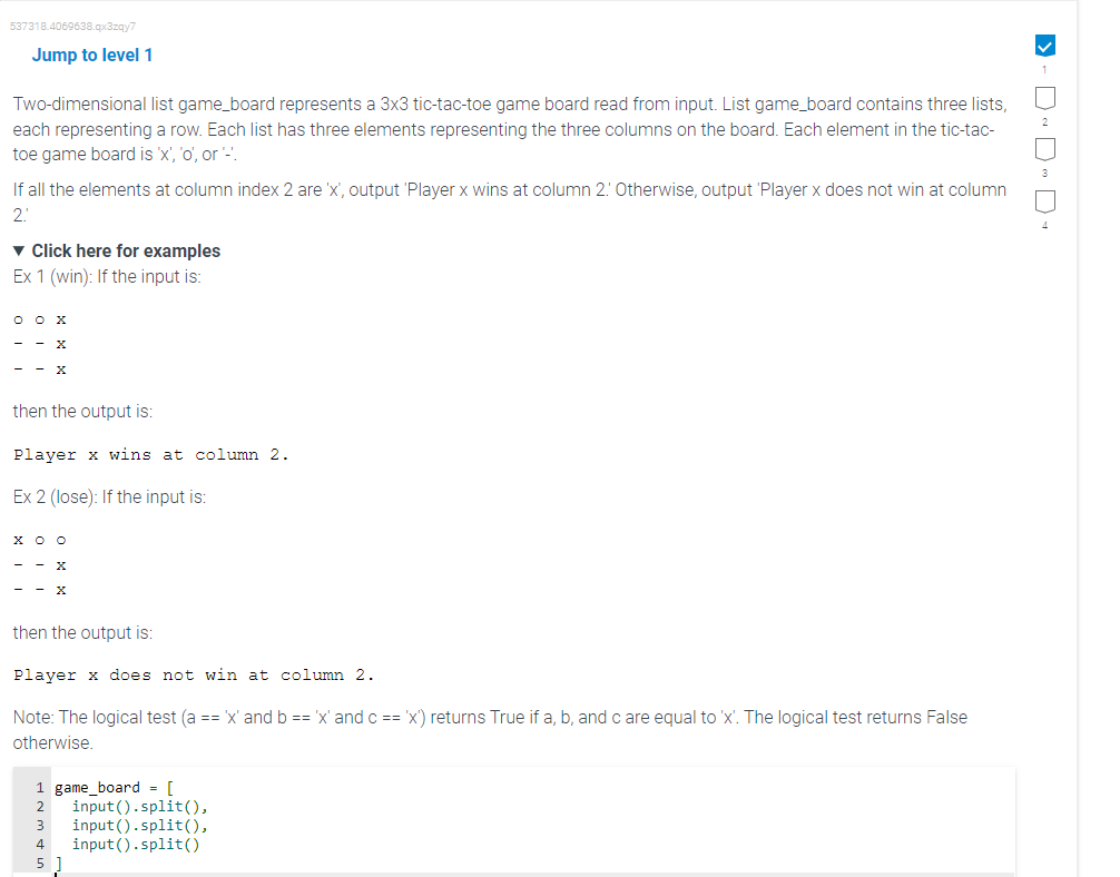 Solved Jump to level 1Two-dimensional list game_board | Chegg.com