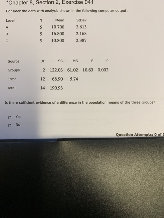 Solved *Chapter 8, Section 2, Exercise 041 Consider the data | Chegg.com