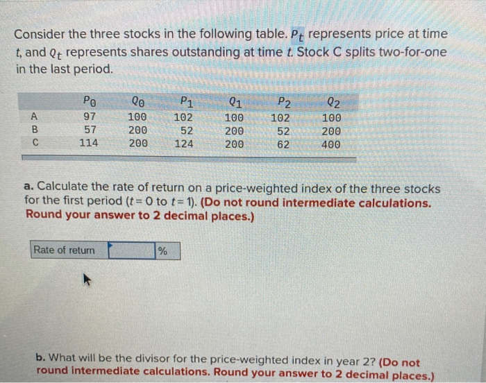 Solved Consider the three stocks in the following table. Pt | Chegg.com