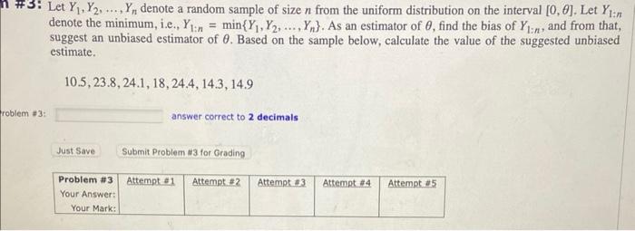 Solved \#: Let Y1,Y2,…,Yn denote a random sample of size n | Chegg.com