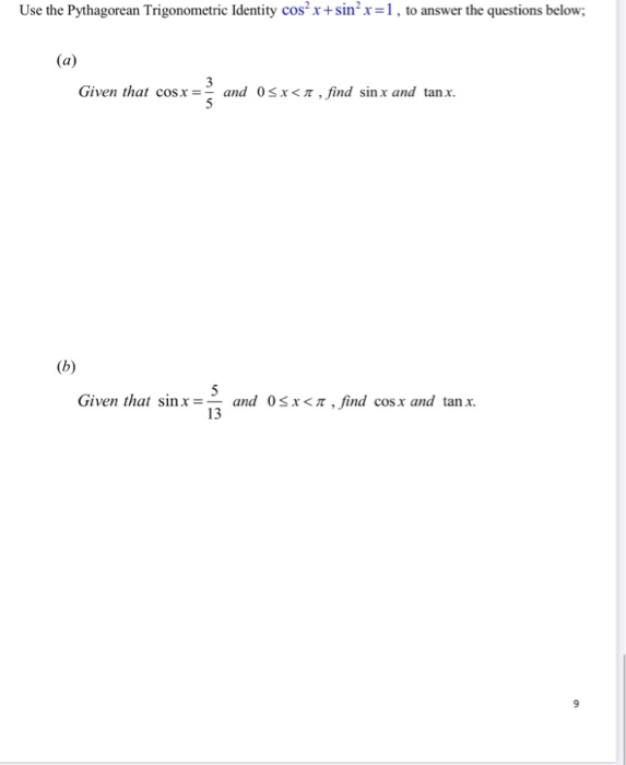 Solved Use the Pythagorean Trigonometric Identity cos? x | Chegg.com