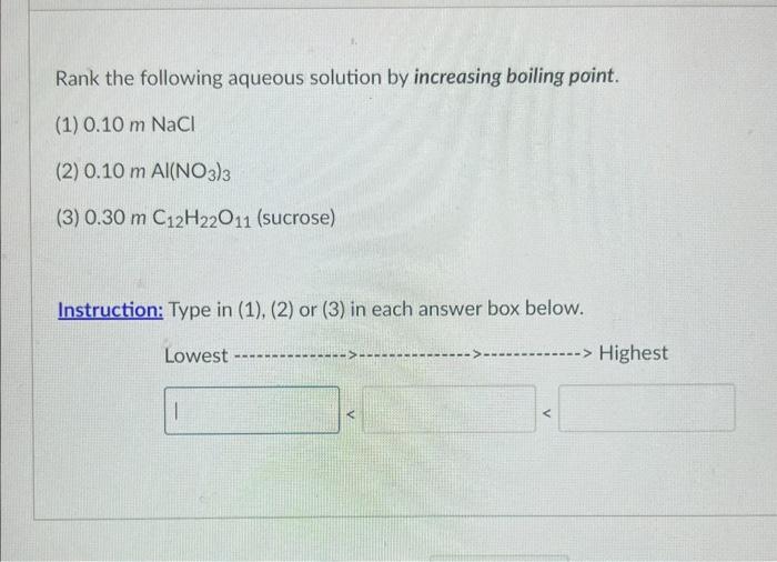 Solved Rank the following aqueous solution by increasing | Chegg.com