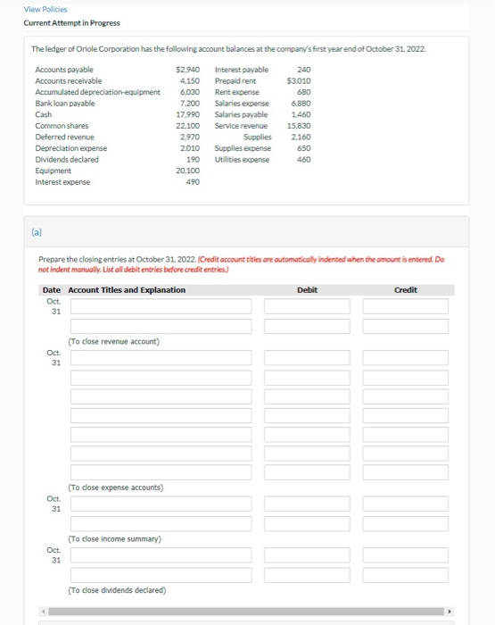 Solved View Policies Current Attempt in Progress The ledger | Chegg.com