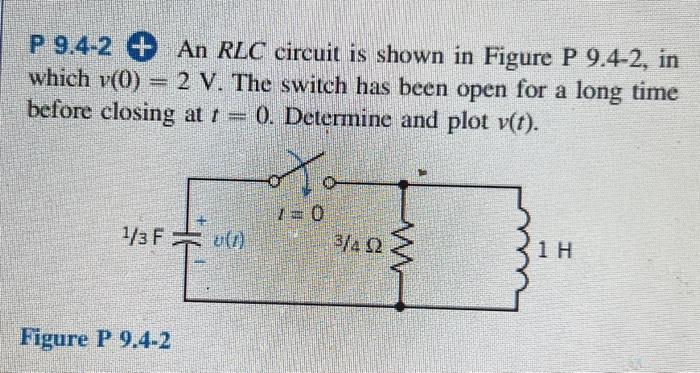 Solved P 9.4-2 ⊕ An RLC circuit is shown in Figure P 9.4-2, | Chegg.com