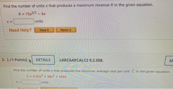 Solved Find the number of units x that produces a maximum | Chegg.com