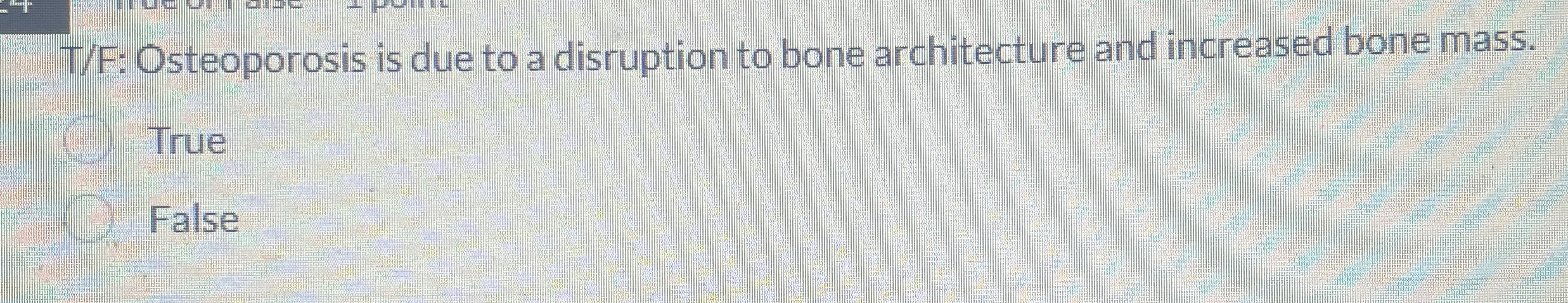 Solved T/F: Osteoporosis is due to a disruption to bone | Chegg.com