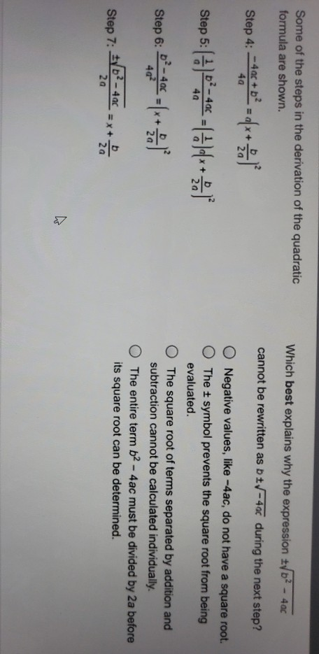 Solved Some of the steps in the derivation of the quadratic | Chegg.com