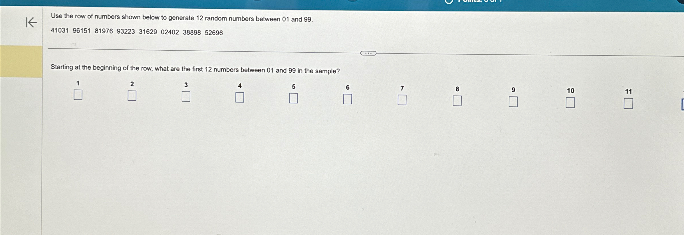 Solved Use the row of numbers shown below to generate 12 | Chegg.com