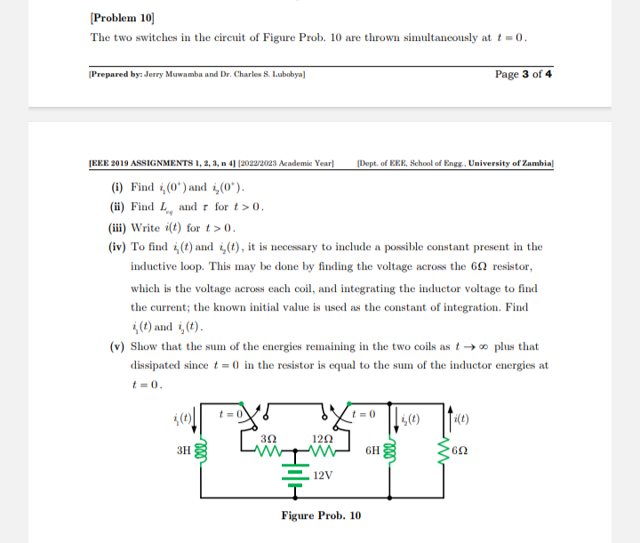 Solved [Problem 10] The two switches in the circuit of | Chegg.com