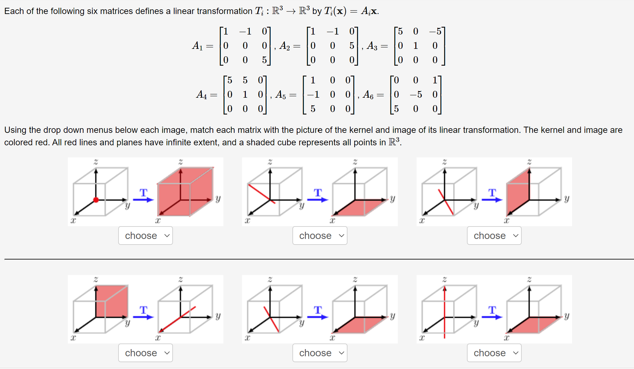 Solved Each of the following six matrices defines a linear | Chegg.com