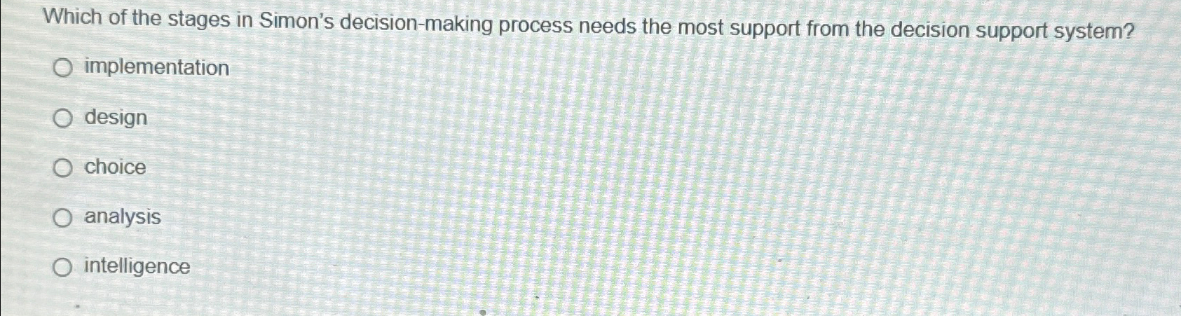 Solved Which of the stages in Simon's decision-making | Chegg.com