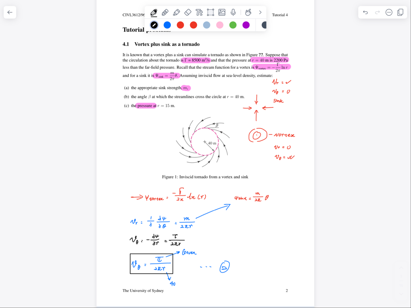 CIVL3612/9Tutorial 4Tutorial4.1 ﻿Vortex plus sink as | Chegg.com