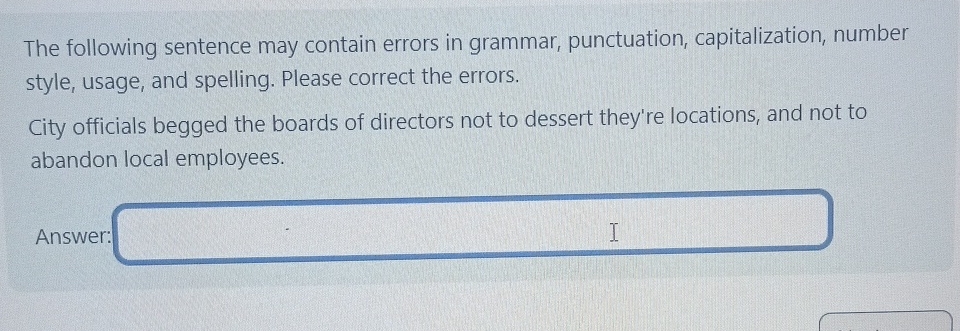 Solved The following sentence may contain errors in grammar, | Chegg.com