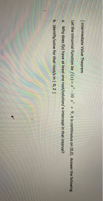 Solved Intermediate Value Theorem Let the trinomial function | Chegg.com