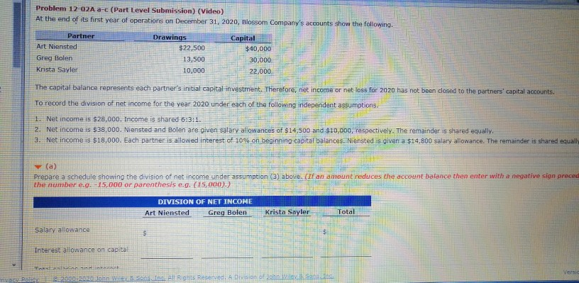 Solved Partner Problem 12-02A a-c (Part Level Submission) | Chegg.com