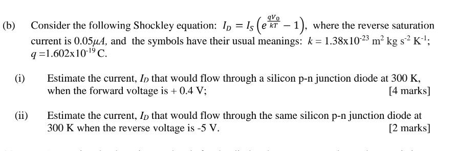 Solved Consider the following Shockley equation: | Chegg.com