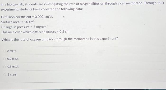 Solved In a biology lab, students are investigating the rate | Chegg.com