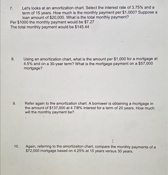 Solved 7. Let's looks at an amortization chart. Select the | Chegg.com